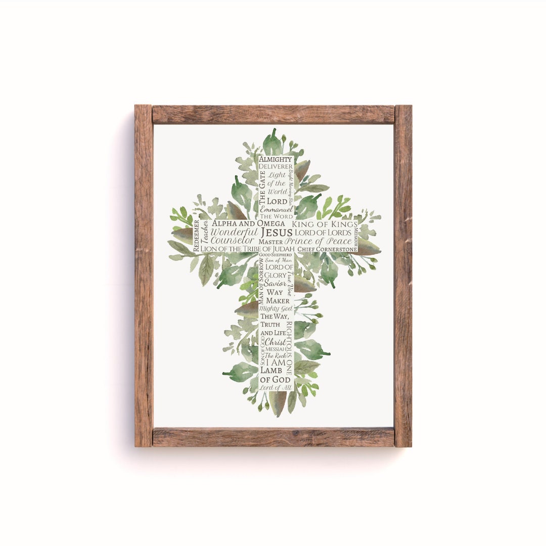 Cross | Names of Jesus | Christian Art Printable | Greenery Art - Etsy UK