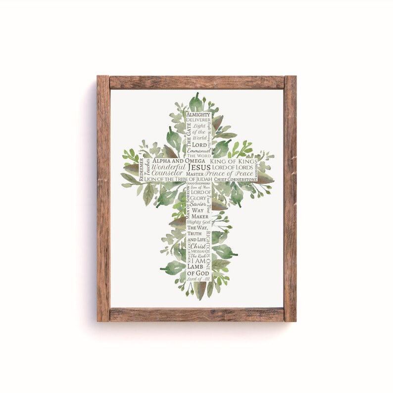 Cross | Names of Jesus | Christian Art Printable | Greenery Art - Etsy