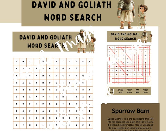 David and Goliath Word Search: Sunday School Bible Activity (PDF ...