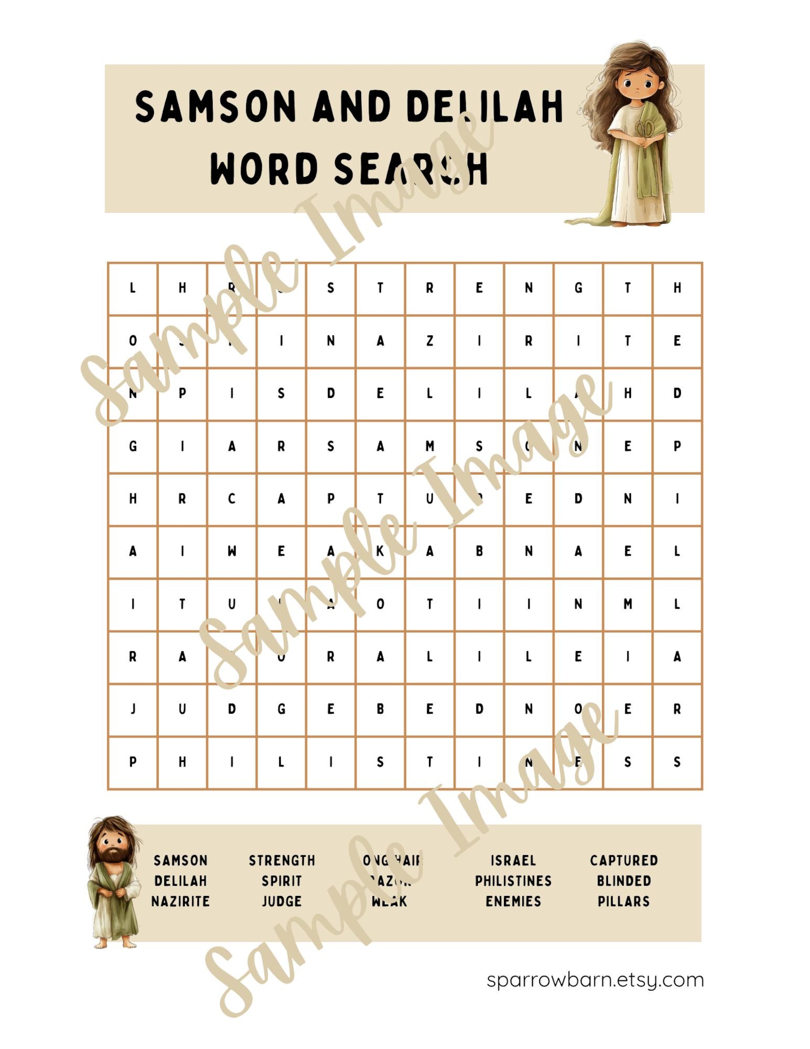 Samson and Delilah Word Search: Old Testament Bible Story Worksheet ...