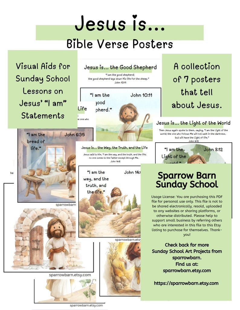 Jesus I Am Statements Posters: Bible Verse Visual Aids (digital ...