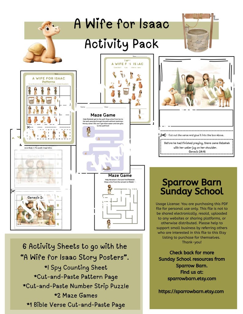 A Wife for Isaac Activity Sheets – Sunday School (PDF Download) - Etsy