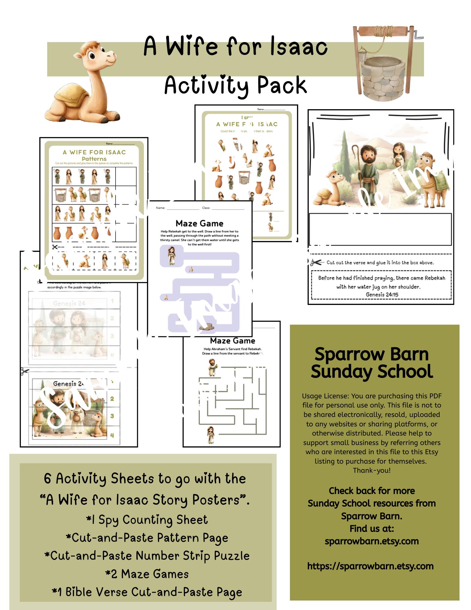 A Wife for Isaac Activity Sheets – Sunday School (PDF Download) - Etsy