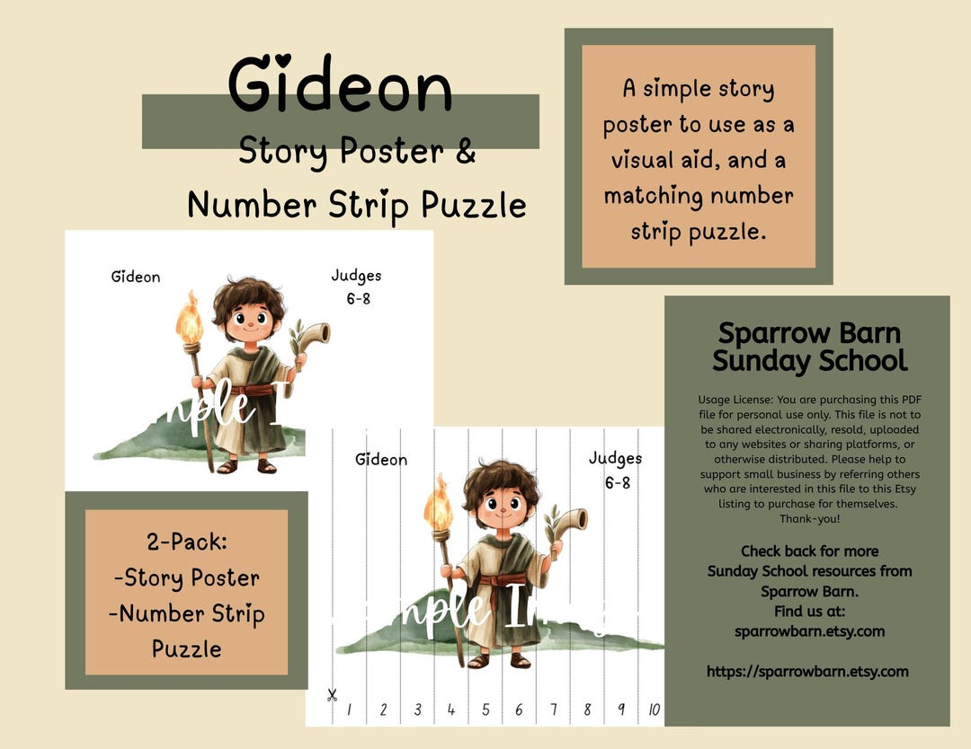 Gideon Story Poster & Number Strip Puzzle: Sunday School Activity (PDF ...