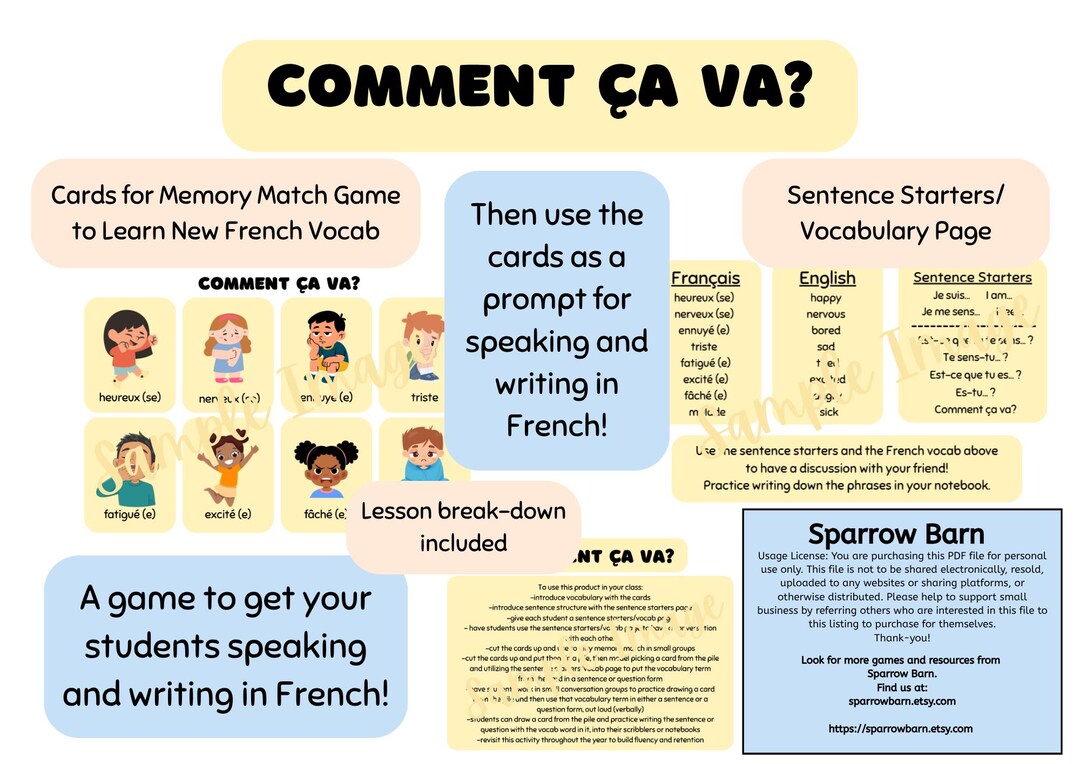 Comment ça Va? French Card Game - F.S.L Memory Match Game - Speaking ...