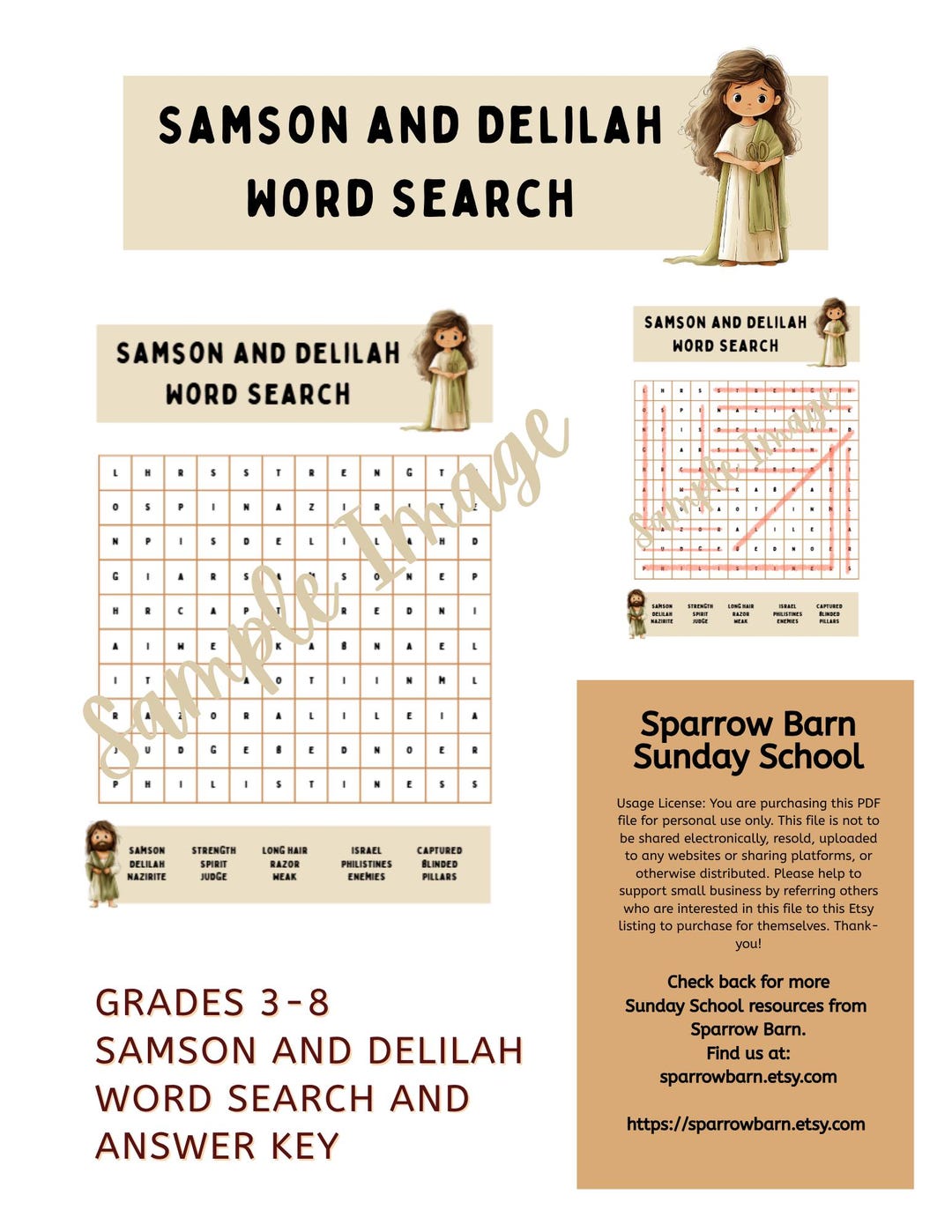 Samson and Delilah Word Search: Old Testament Bible Story Worksheet ...