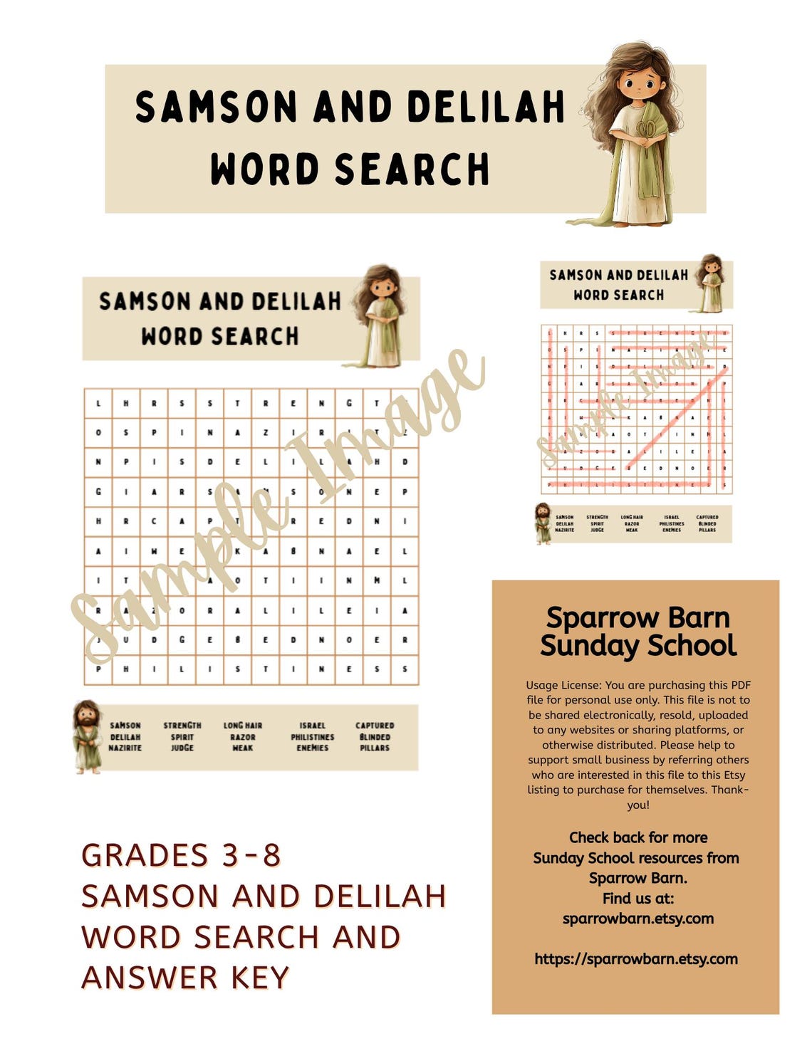 Samson and Delilah Word Search: Old Testament Bible Story Worksheet ...