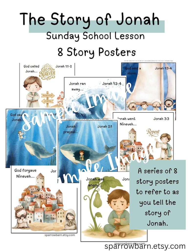 Jonah and the Whale Story Posters: Sunday School Visual Aid (digital ...