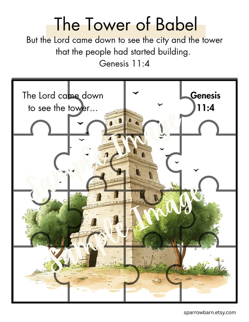 Tower of Babel Sunday School Pack: Poster, Puzzle, Coloring Pages (PDF ...