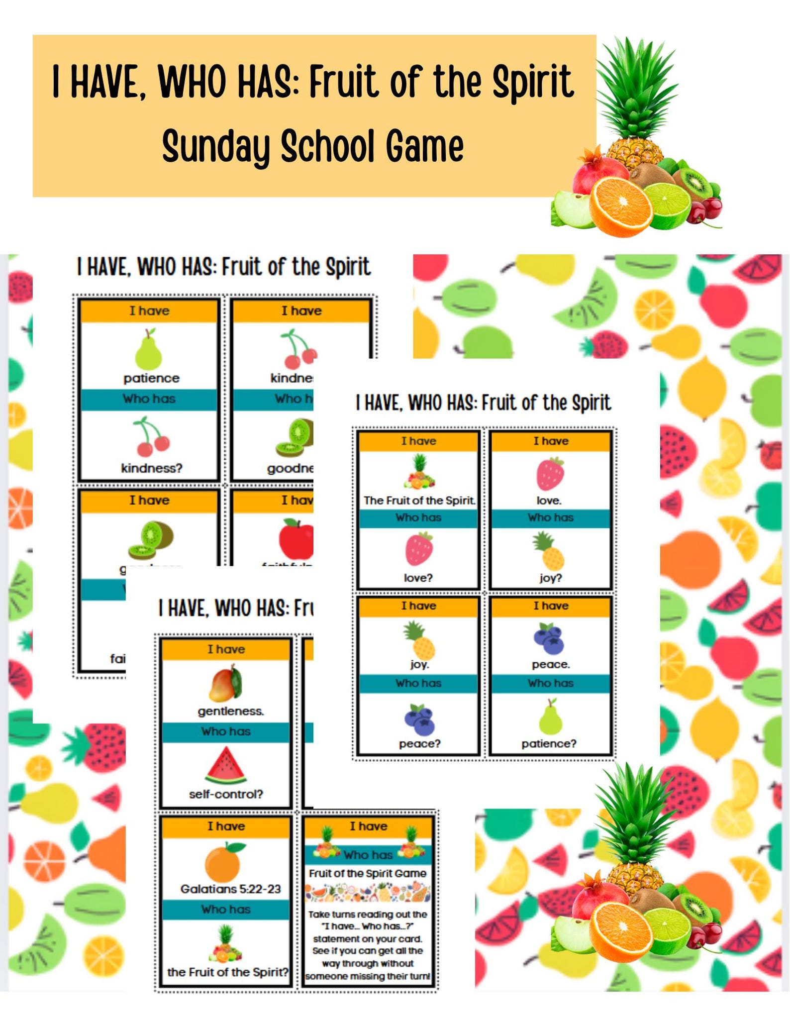 Fruit of the Spirit Game: Sunday School Bible Verse Activity (PDF File ...
