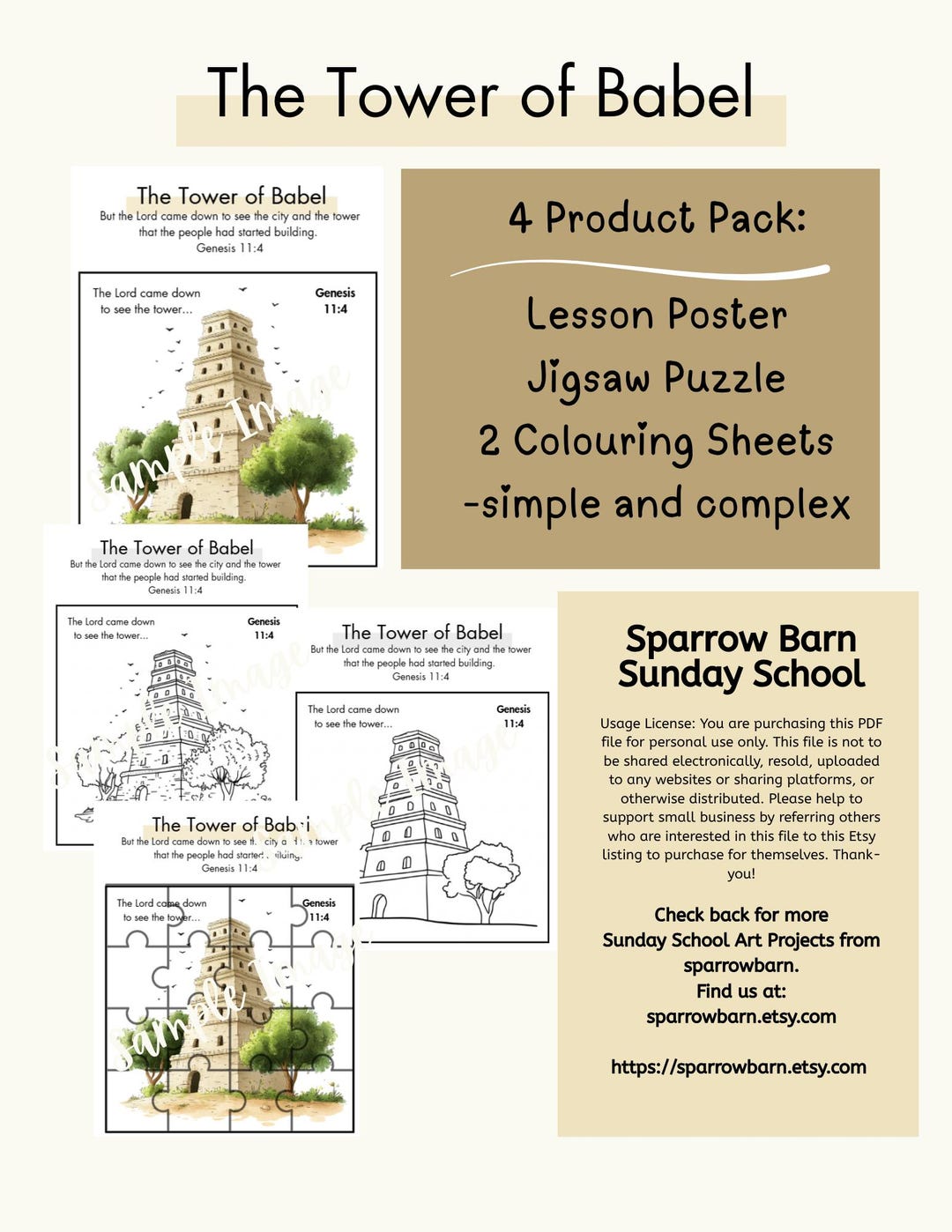 Tower of Babel Sunday School Pack: Poster, Puzzle, Coloring Pages (PDF ...