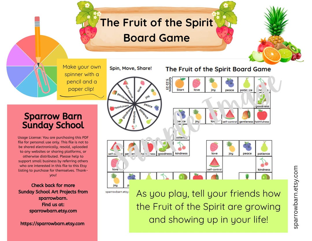 Fruit of the Spirit Board Game: Sunday School Bible Verse Activity (PDF ...