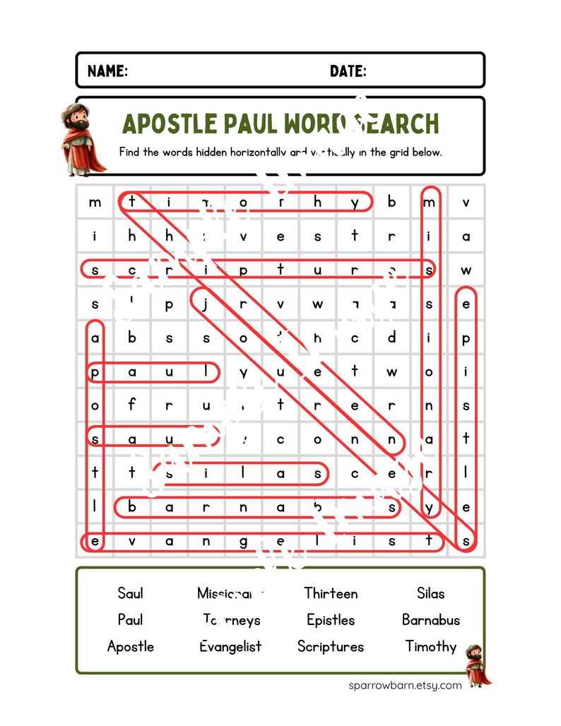 Apostle Paul Word Search - New Testament Sunday School Worksheets ...