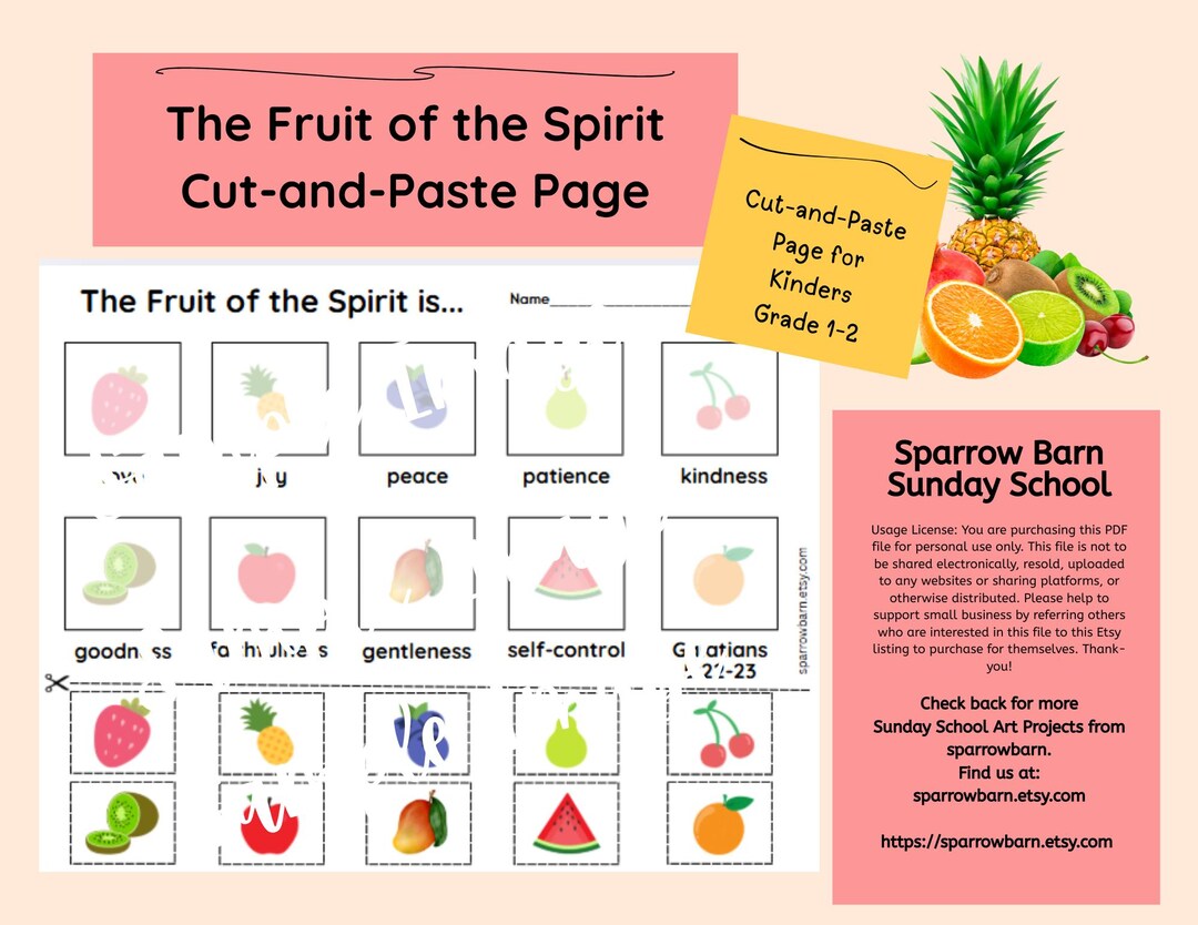 Fruit of the Spirit Cut and Paste Page - Kinders Gr 1-2 Sunday School ...