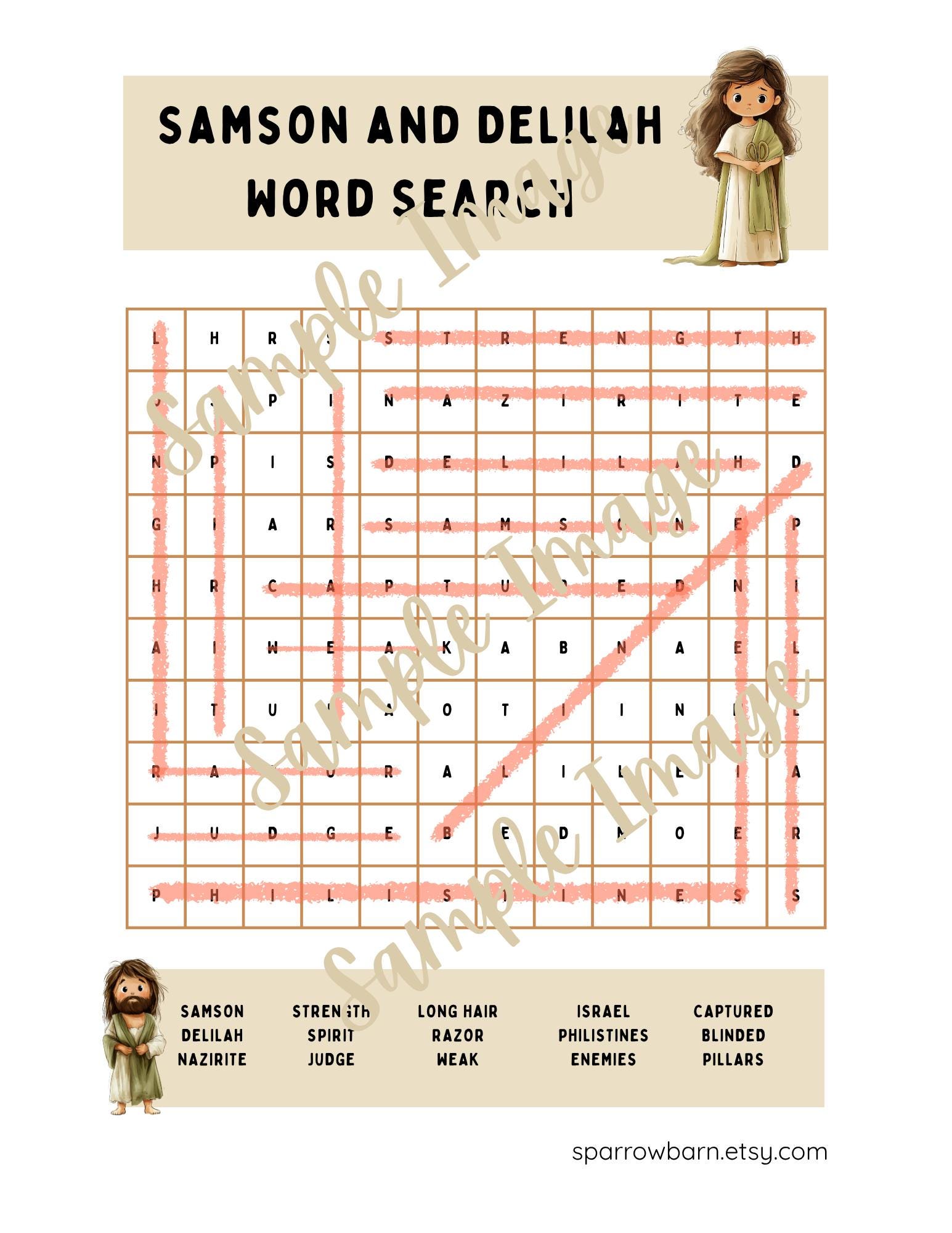 Samson and Delilah Word Search: Old Testament Bible Story Worksheet ...