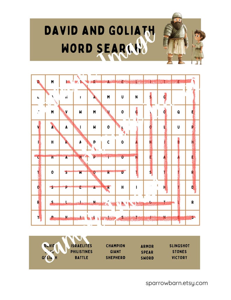 David and Goliath Word Search: Sunday School Bible Activity (PDF ...