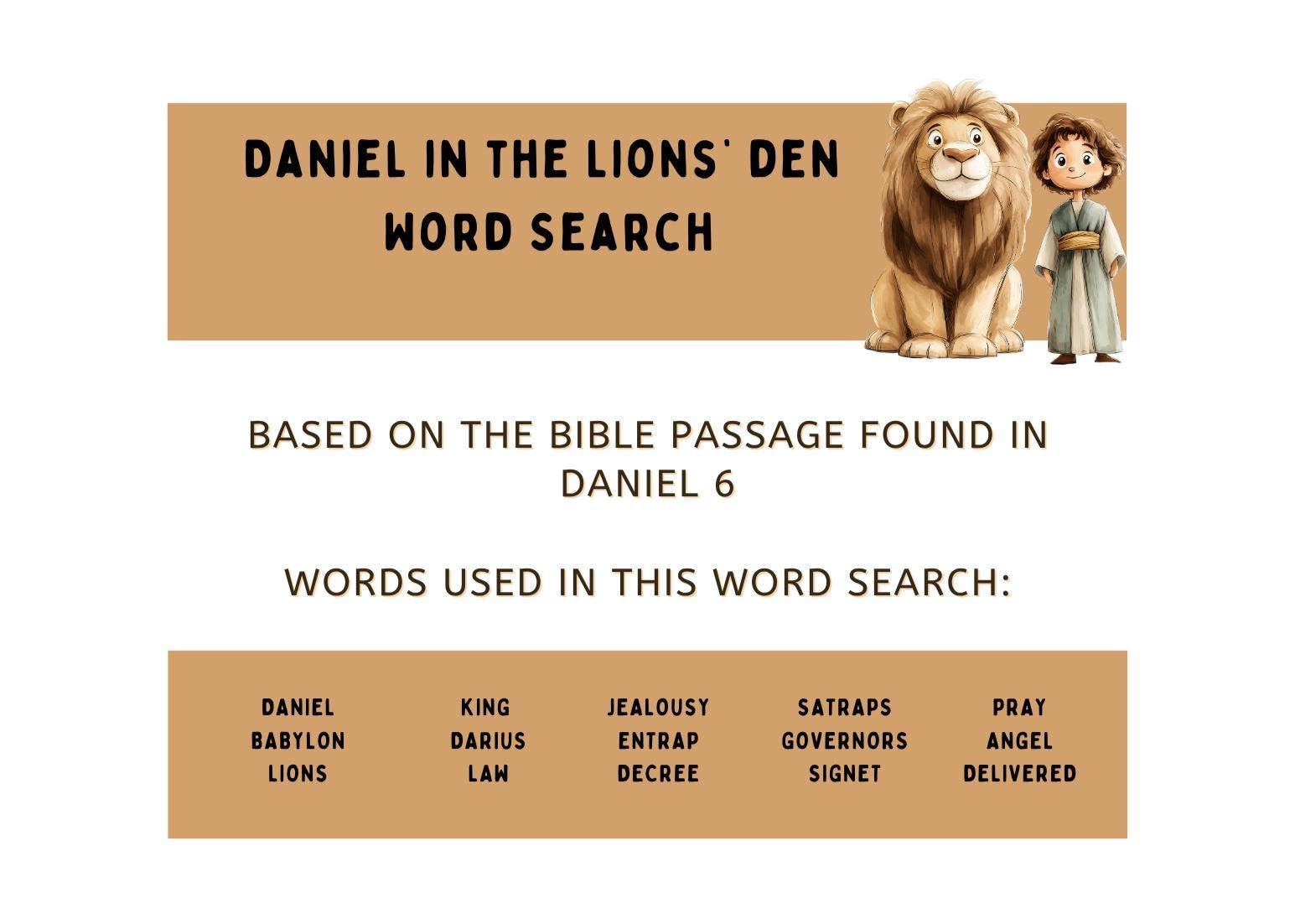 Daniel in the Lions' Den Word Search: Old Testament Bible Story (PDF ...