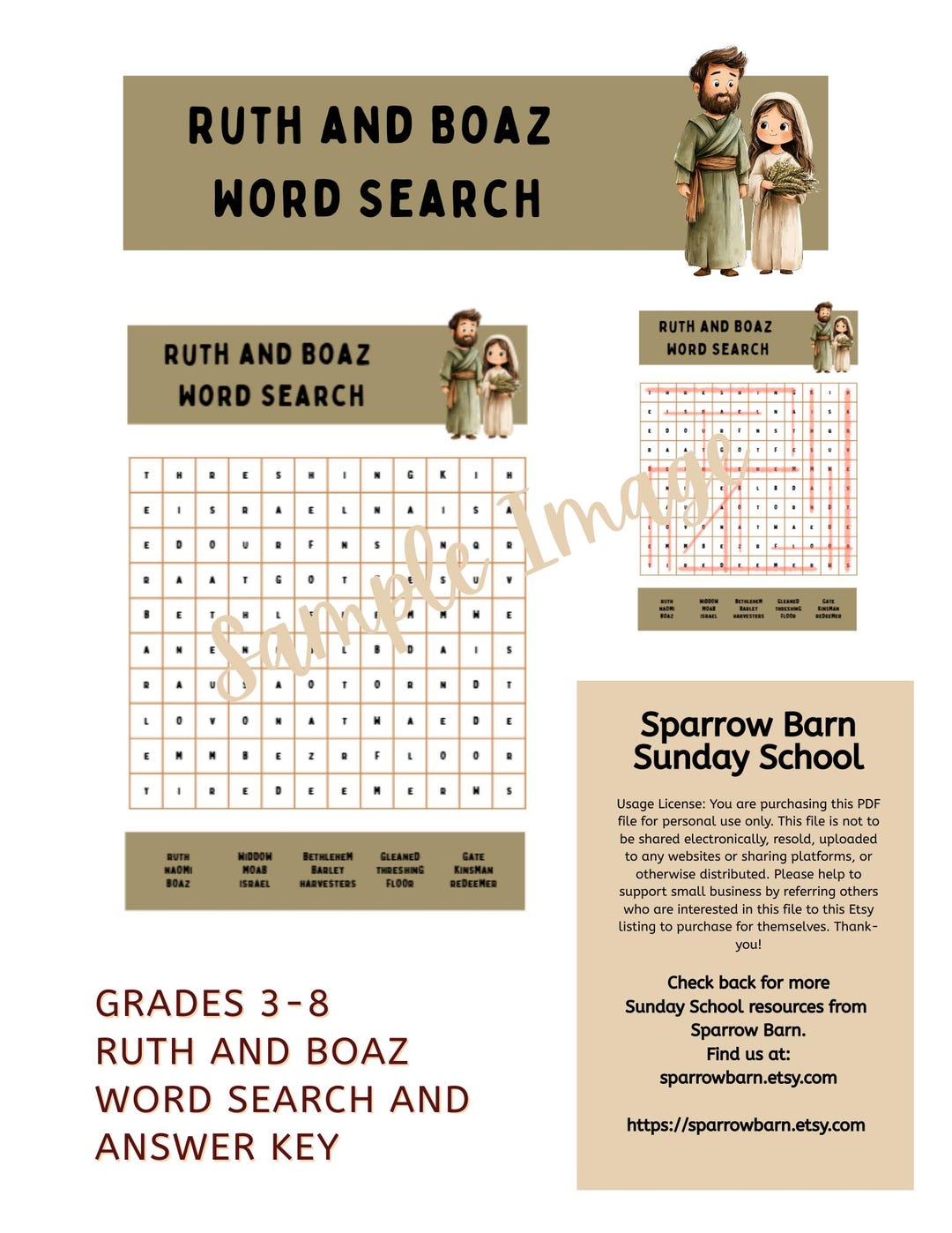Ruth and Boaz Word Search: Old Testament Bible Story (PDF Worksheet - Etsy