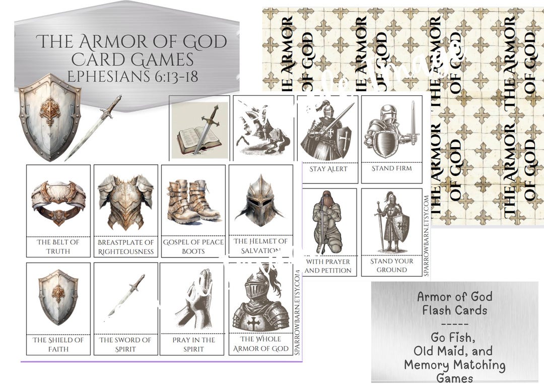 3 Games - Armor of God Cards - Ephesians 6:13-18 - Go Fish - Old Maid ...