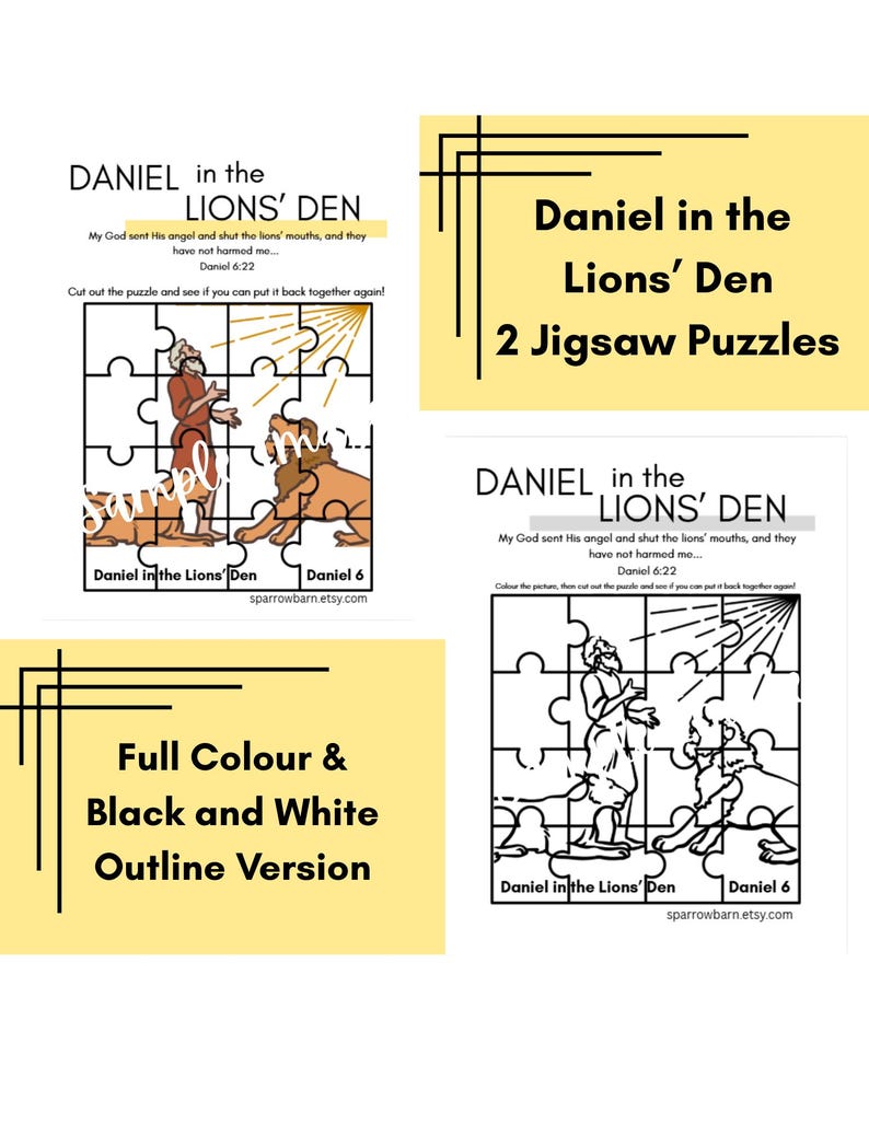 Daniel in the Lions' Den 4 Pack - Story Poster Colouring Sheet 2 Jigsaw ...