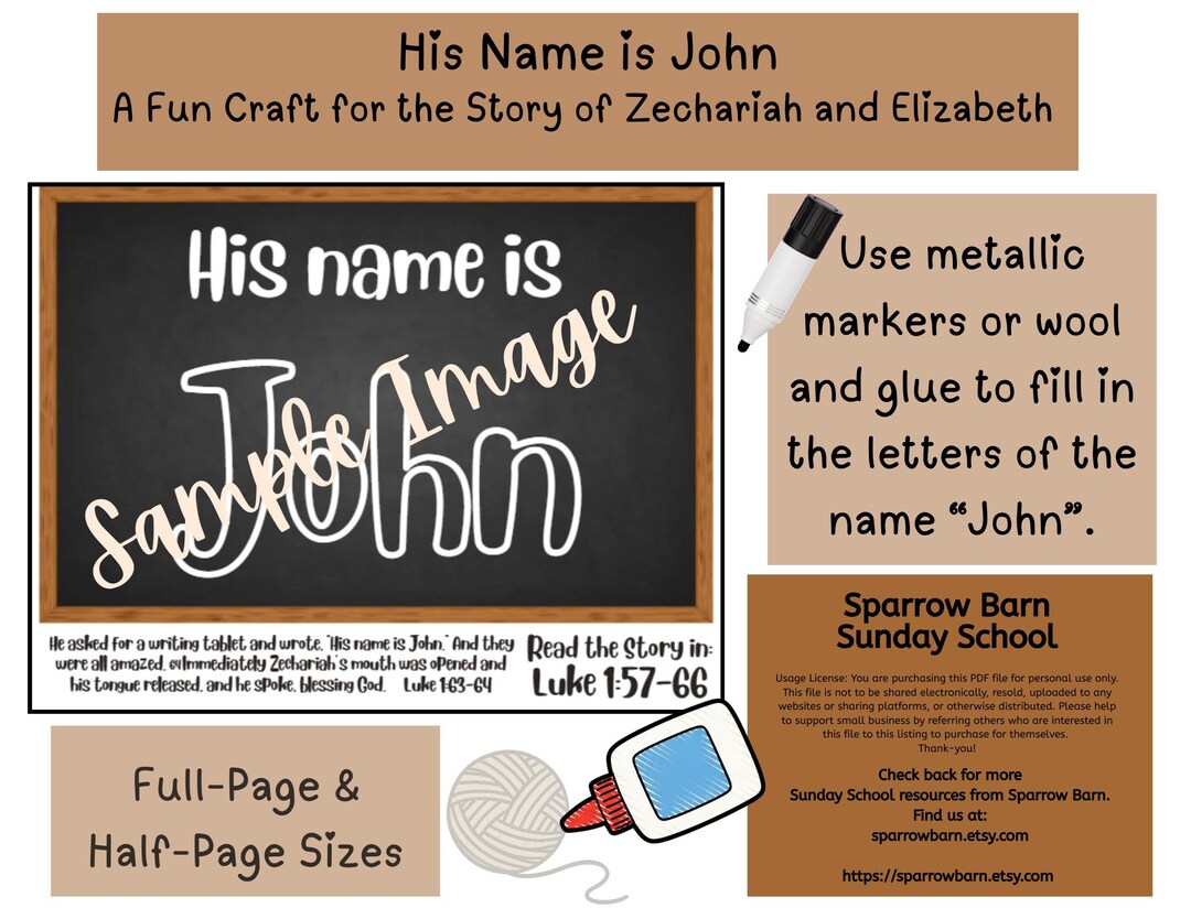 His Name is John - A Fun Craft for the Story of Zechariah and Elizabeth ...