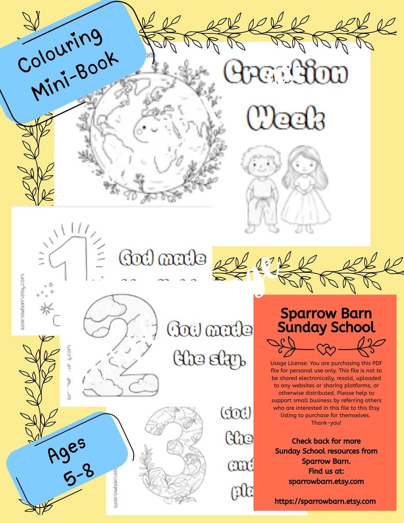 Creation Week Mini-book - Colouring Mini-book for Genesis 1 God Made ...
