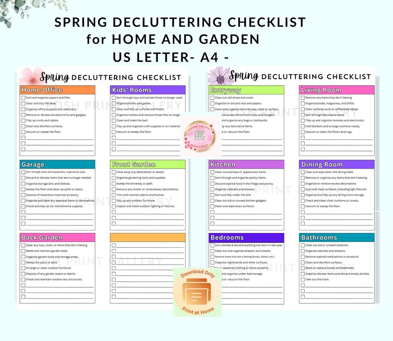 Spring Decluttering Checklist Printable Home and Garden Cleaning Planner Instant Download PDF - Etsy