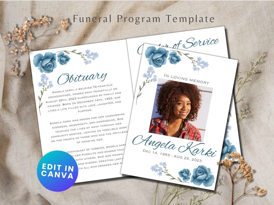 Editable Funeral Program for Woman | Canva Template | Memorial Program ...
