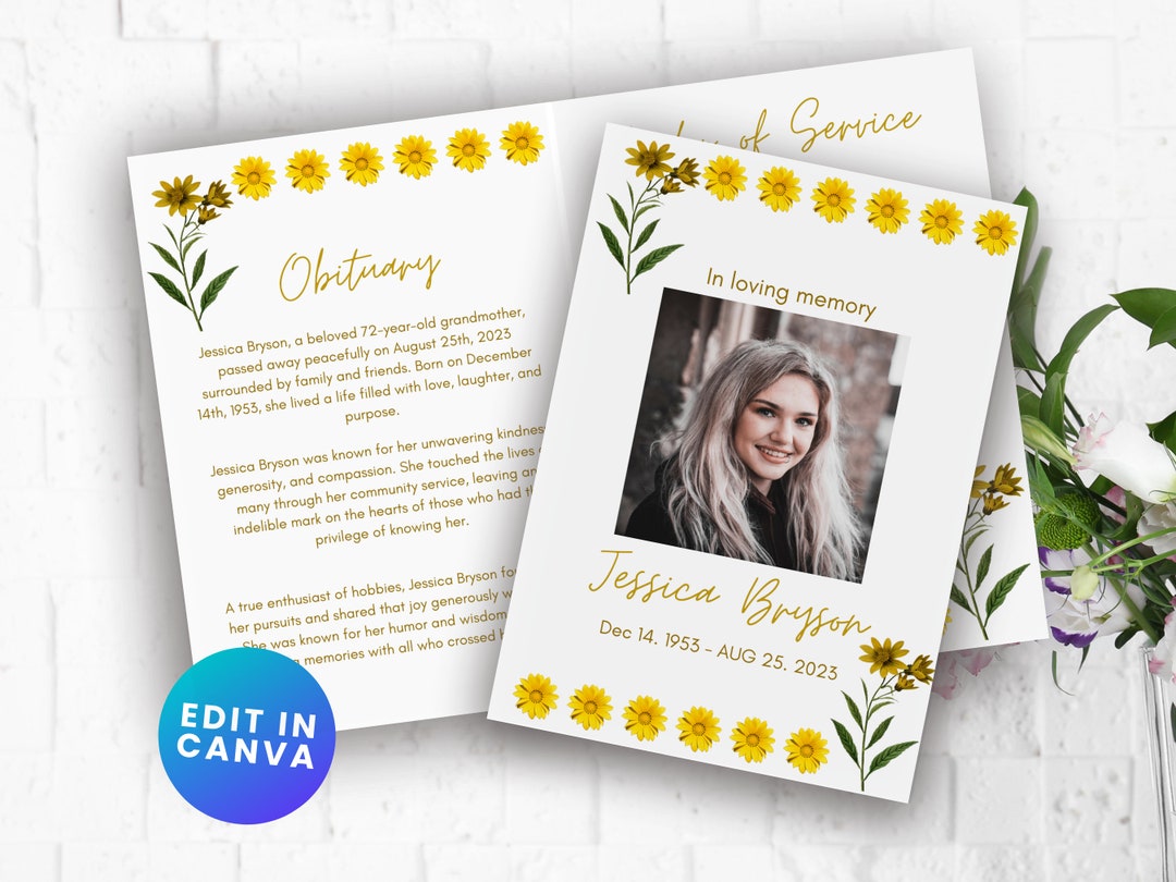 Editable Funeral Program for Woman | Canva Template | Memorial Program ...