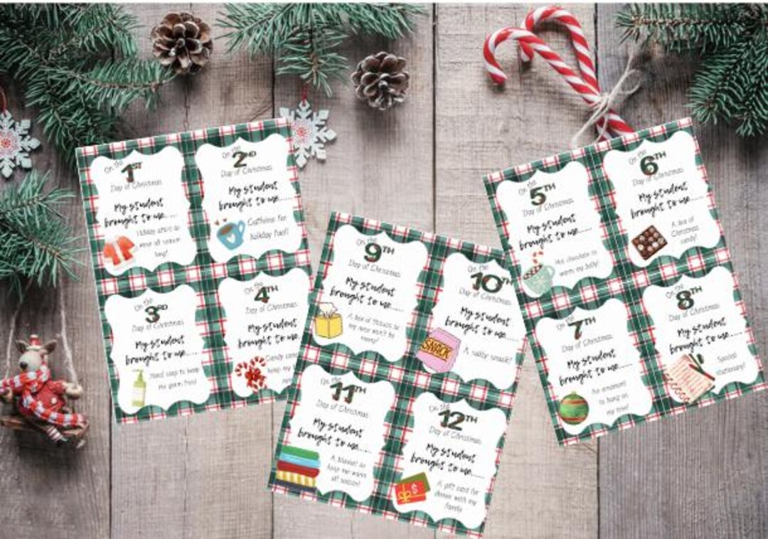 Printable Holiday Tags for Teachers, 12 Days of Christmas Gift Tags ...