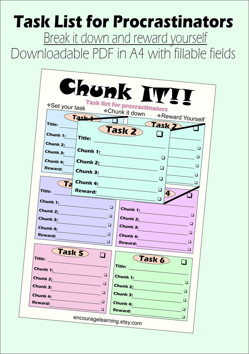 Task List Template for Procrastinators. Break Down the Task, Tick for ...
