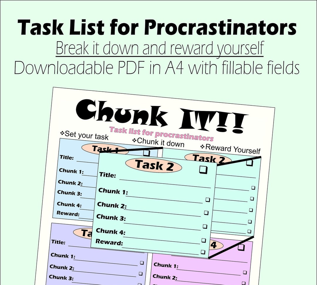 Task List Template for Procrastinators. Break Down the Task, Tick for ...