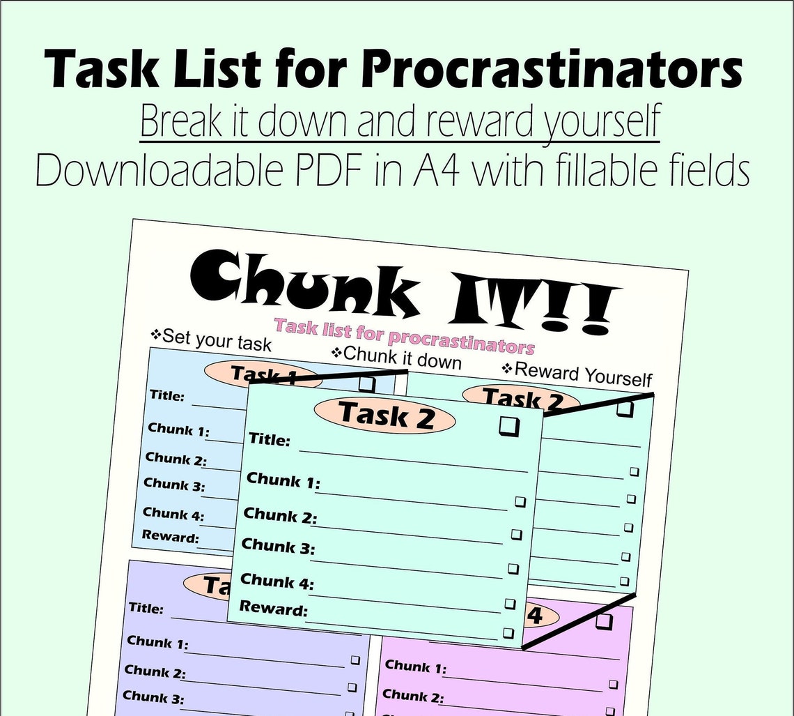 Task List Template for Procrastinators. Break Down the Task, Tick for ...