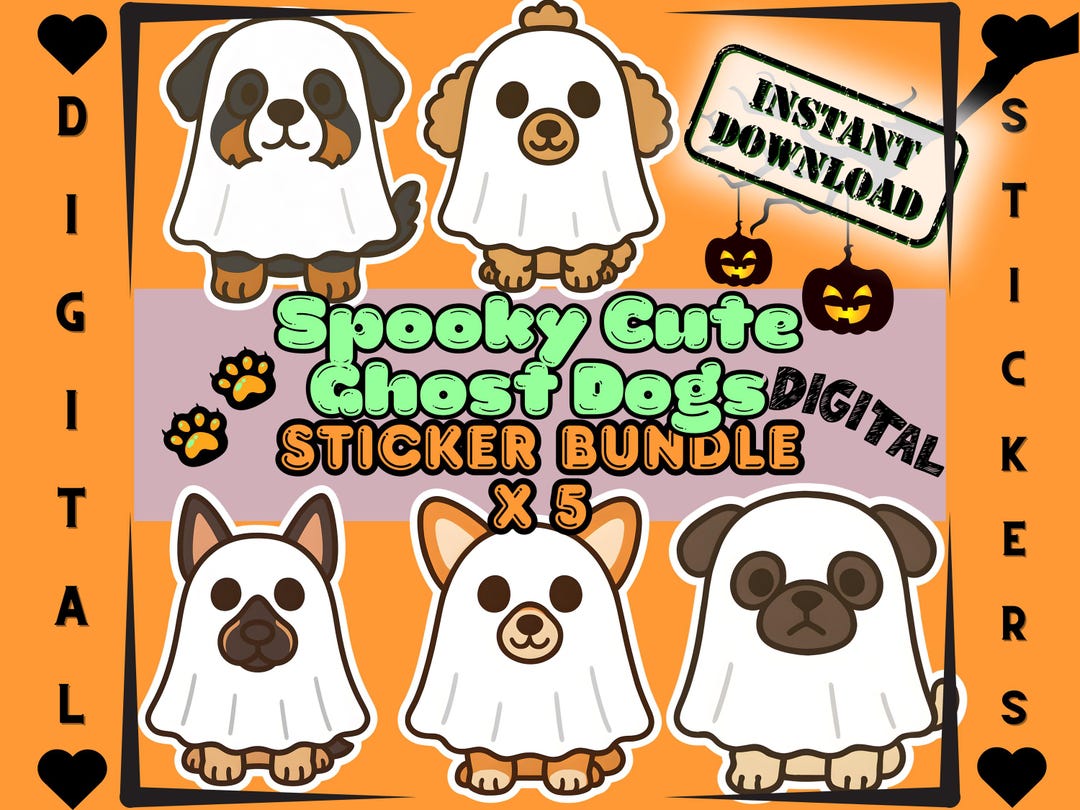 Kawaii Halloween Stickers: Ghost Dogs PNG Bundle (digital Download ...