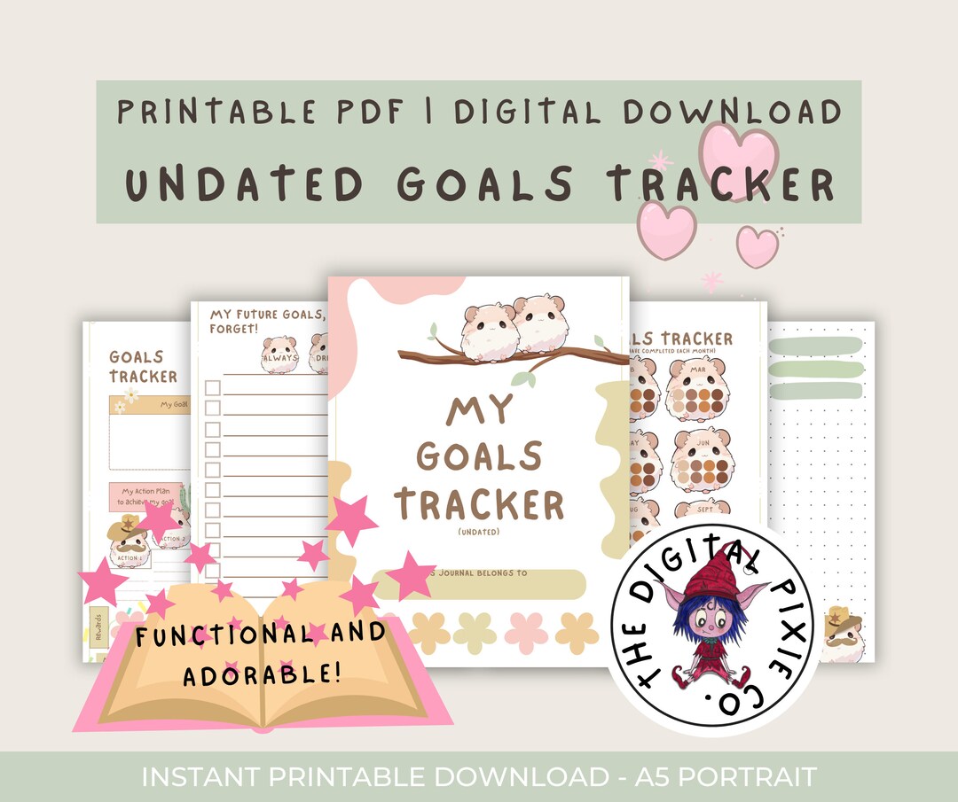 Printable Goal Planner, Undated Goal Journal, Goal Tracker, Kawaii Goal ...