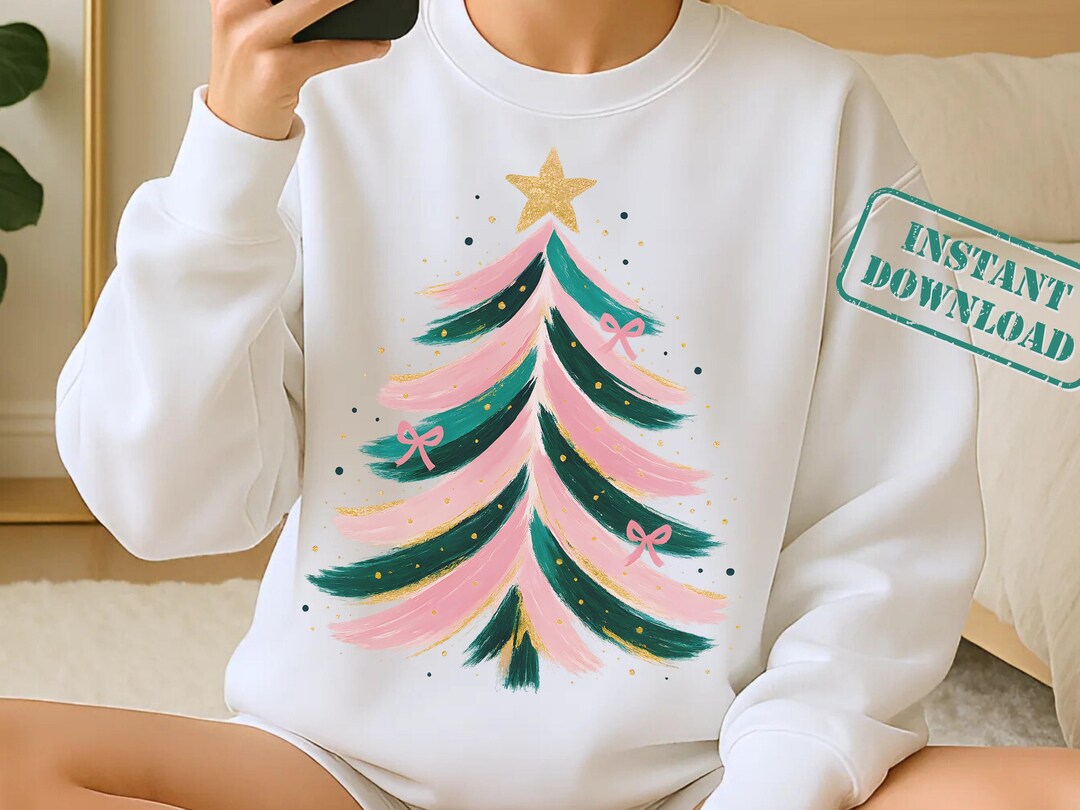 Pink & Green Christmas Tree PNG Clipart • Brushstroke With Star and ...