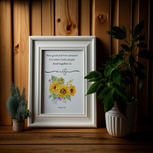 Psalm 133:1 Sunflower Printable, Scripture Printable, Vintage Wall Art ...