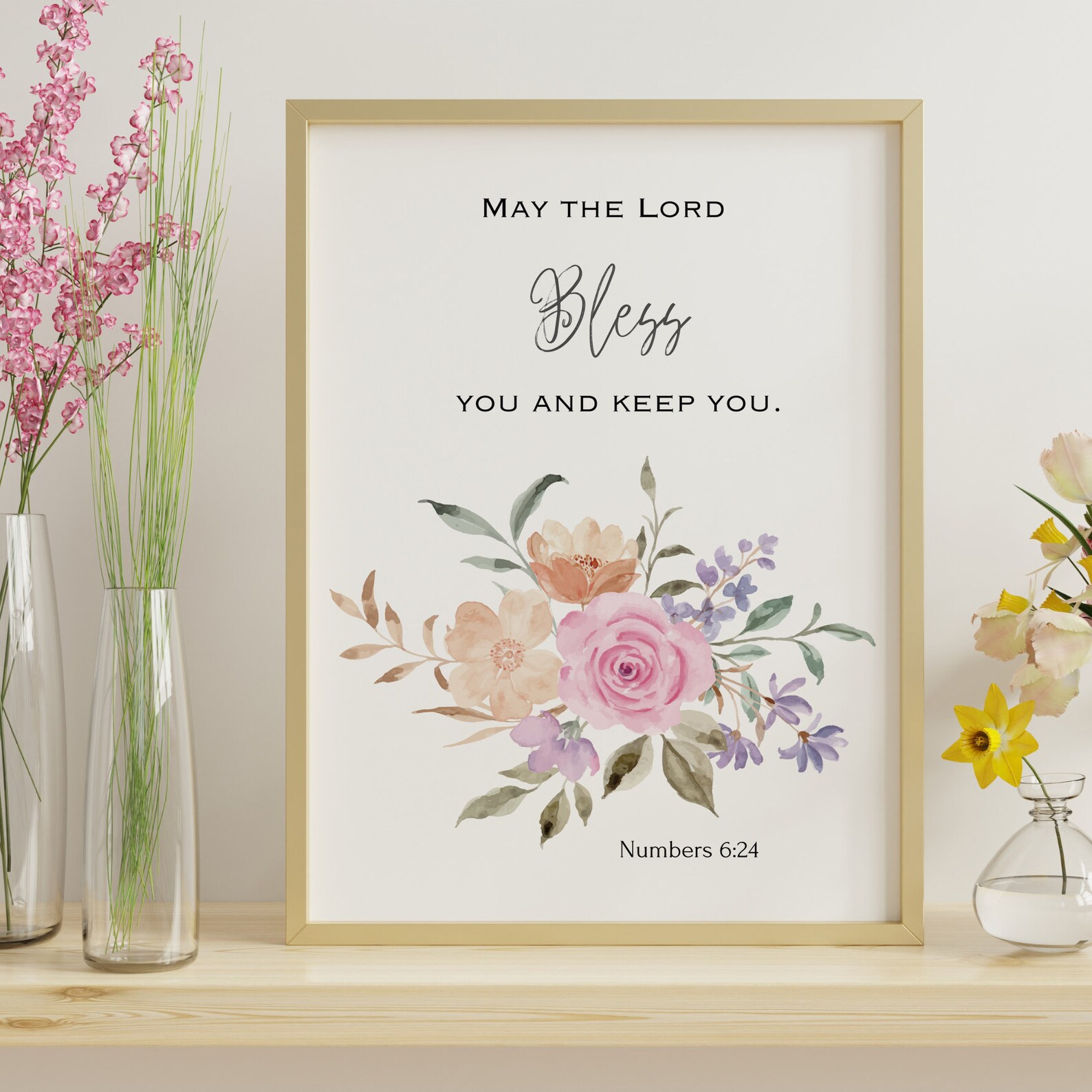 Numbers 6:24 Christian Art, Vintage Wall Art, Digital Prints, Floral ...