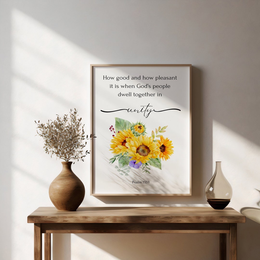 Psalm 133:1 Sunflower Printable, Scripture Printable, Vintage Wall Art ...