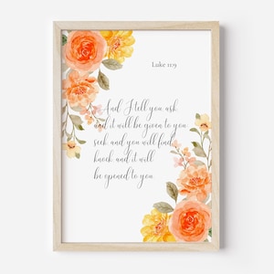 Luke 11:9 Farmhouse Wall Art, Christian Art, Vintage Wall Art, Digital ...