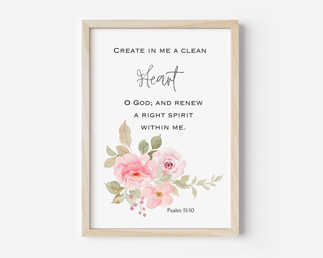 Psalm 51:10 Christian Art, Scripture Printable, Bible Quote, Digital ...