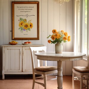 Psalm 133:1 Sunflower Printable, Scripture Printable, Vintage Wall Art ...