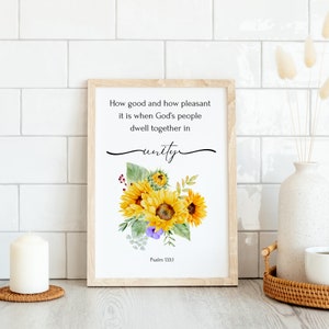 Psalm 133:1 Sunflower Printable, Scripture Printable, Vintage Wall Art ...