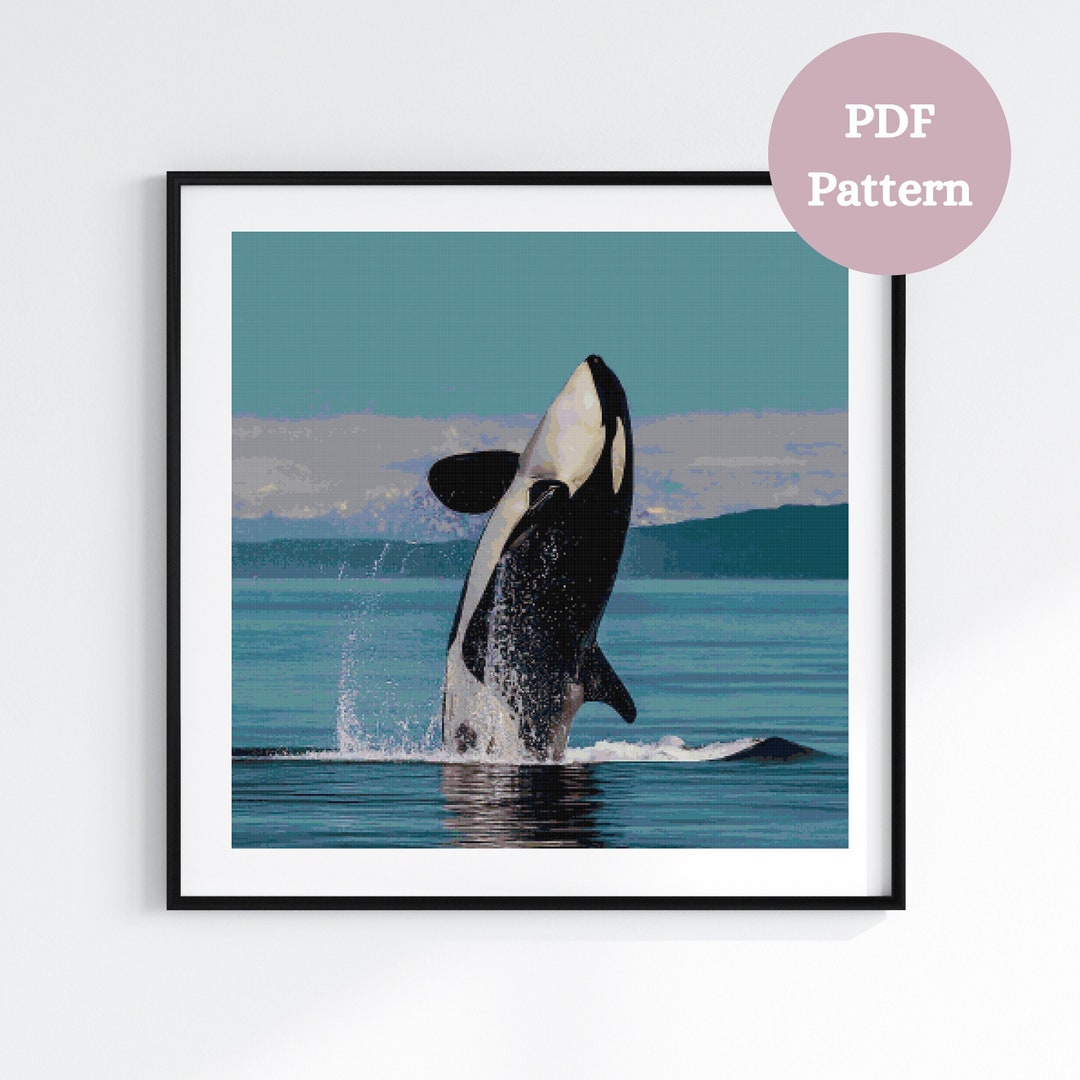 Orca Jumping Cross Stitch Pattern Leaping Killer Whale Ocean Life Cross ...
