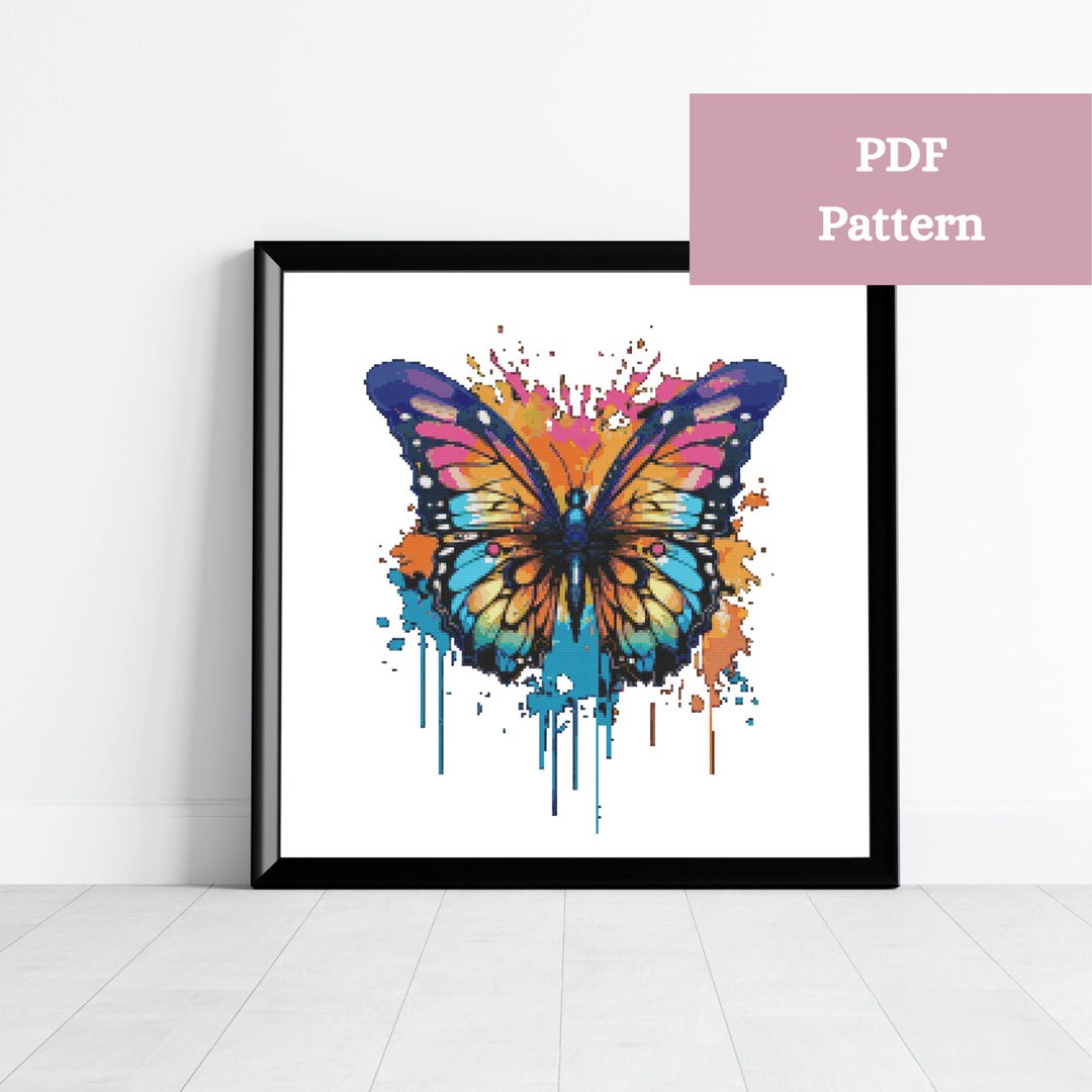 Modern Monarch Butterfly Paint Splatter Cross Stitch Pattern - Colorful ...