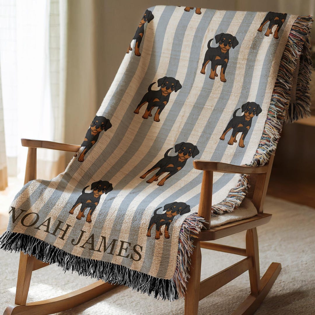 Blue Striped Rottweiler Blanket Custom Dog Blanket With Name ...