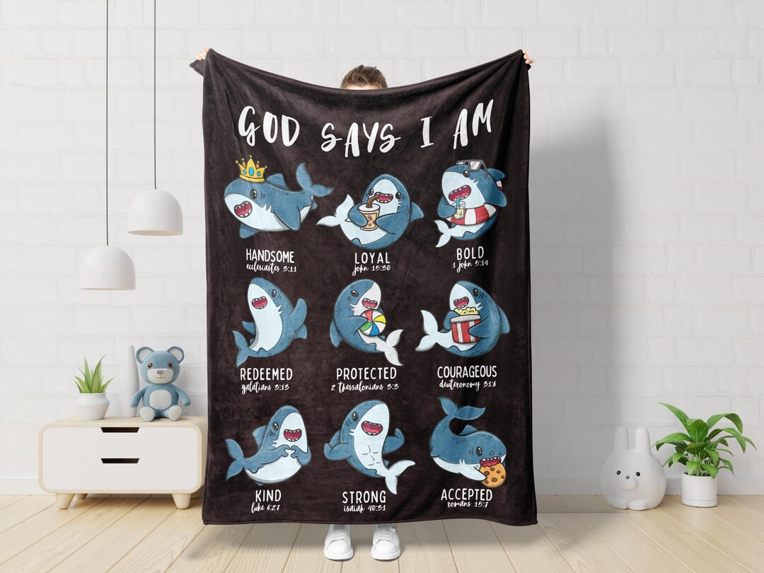 Shark Blanket, God Says I Am, Kids Bible Verse Motivational Christian ...