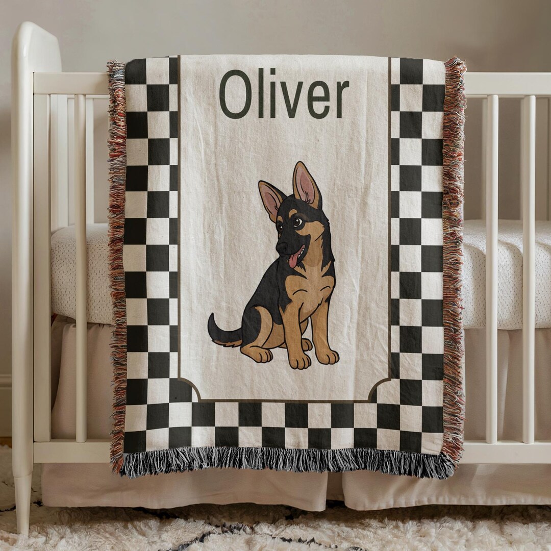 Personalized German Shepherd Blanket Dog Baby Throw Checkered Name ...