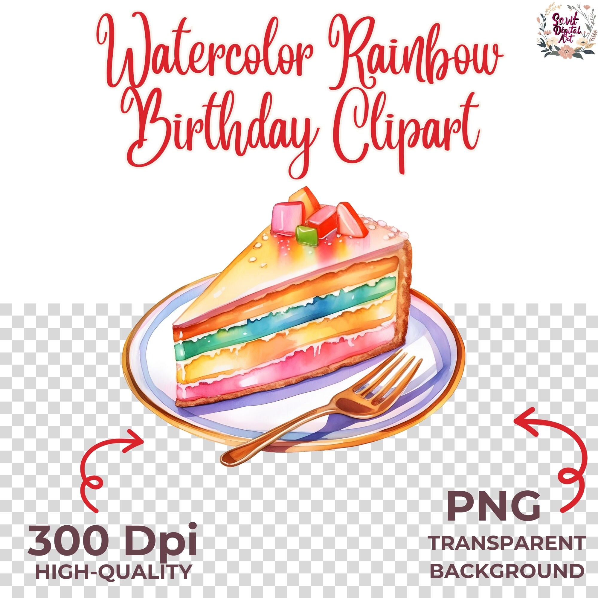 Rainbow Birthday Watercolor Clipart, Kawaii Happy Birthday Party ...