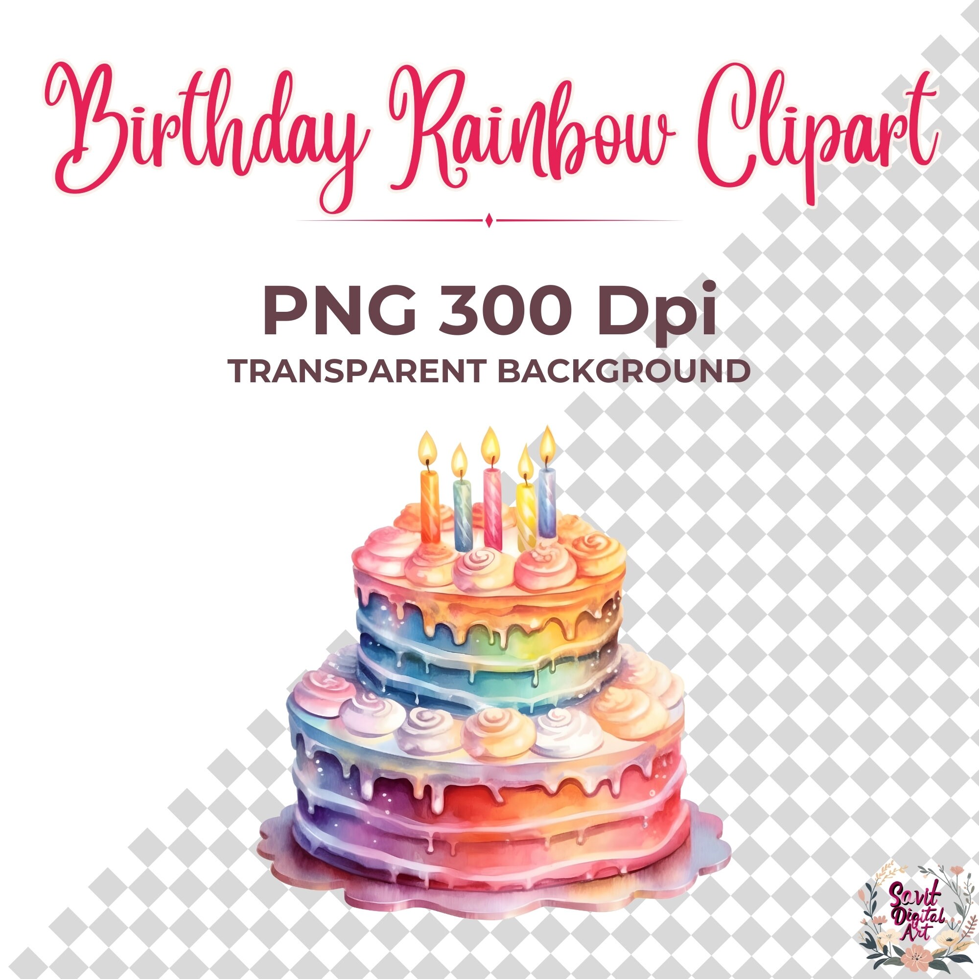 Rainbow Birthday Watercolor Clipart, Kawaii Happy Birthday Party ...